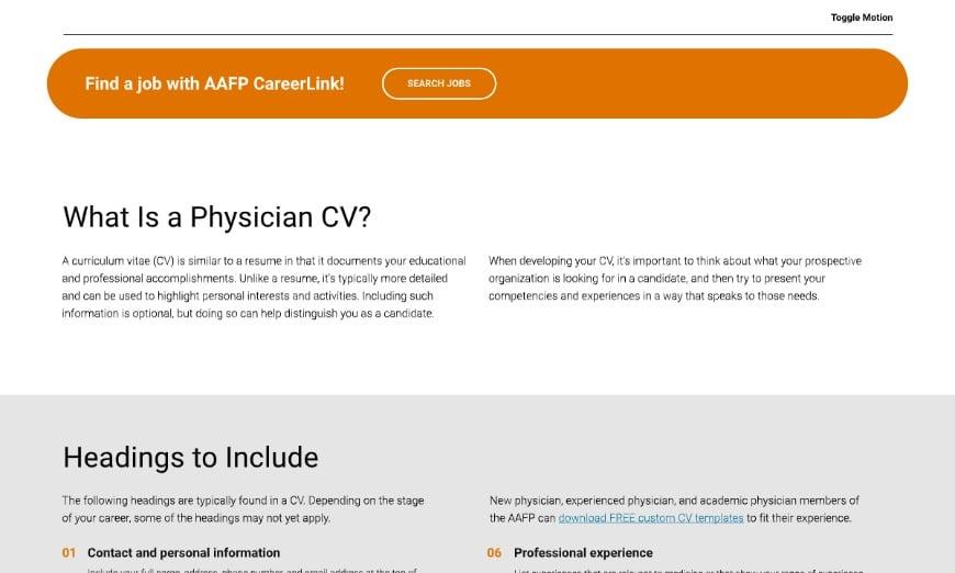 PS | MB R1: AAFP How to Write a Physician CV