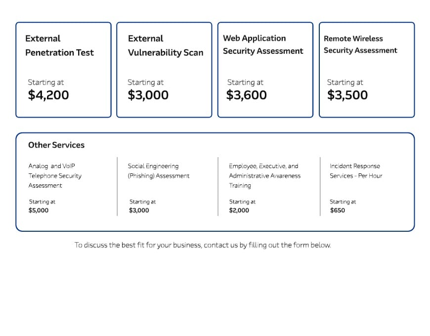 Pricing Table - Cyber Security Page