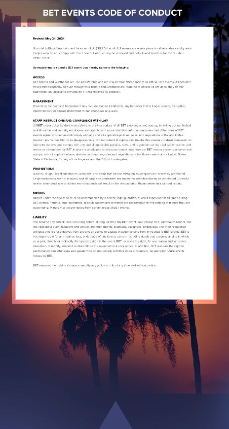 Code of Conduct Page BET Experience