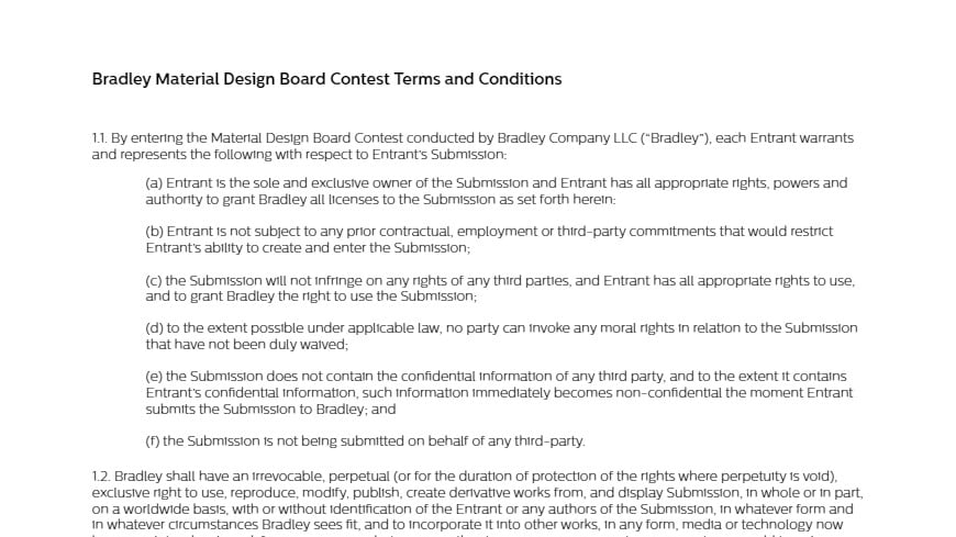 Material Design Board Contest Terms and Conditions