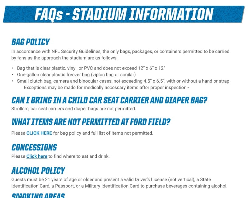 FAQs Stadium Events