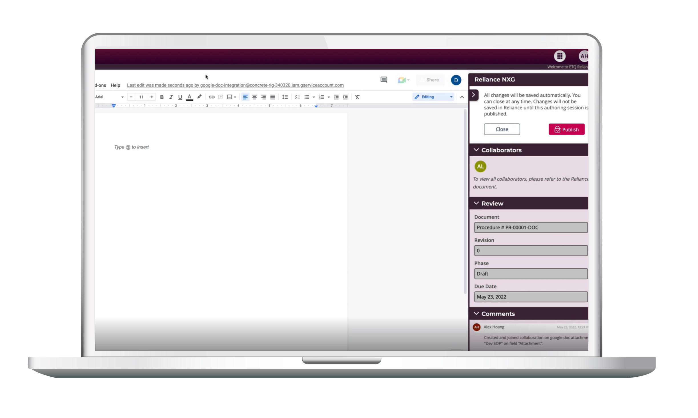 Google Docuements App Copy Google Doc Integration QMS Quality 