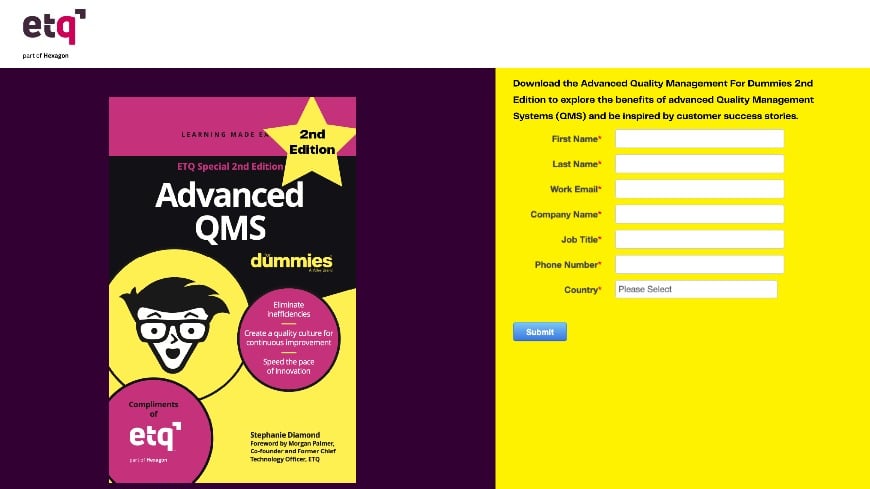 ETQ Advanced Quality Dummies Landing Page Quality Management For ...