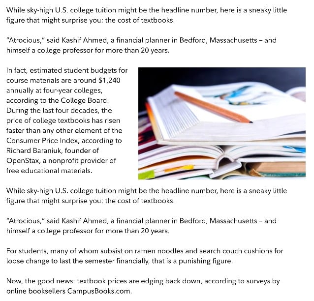 College textbook costs Article