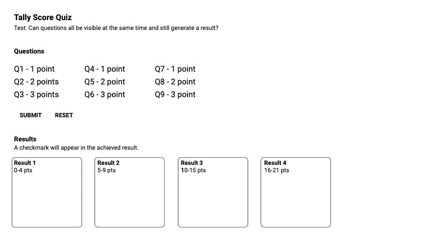 Single Page Tally Quiz Test