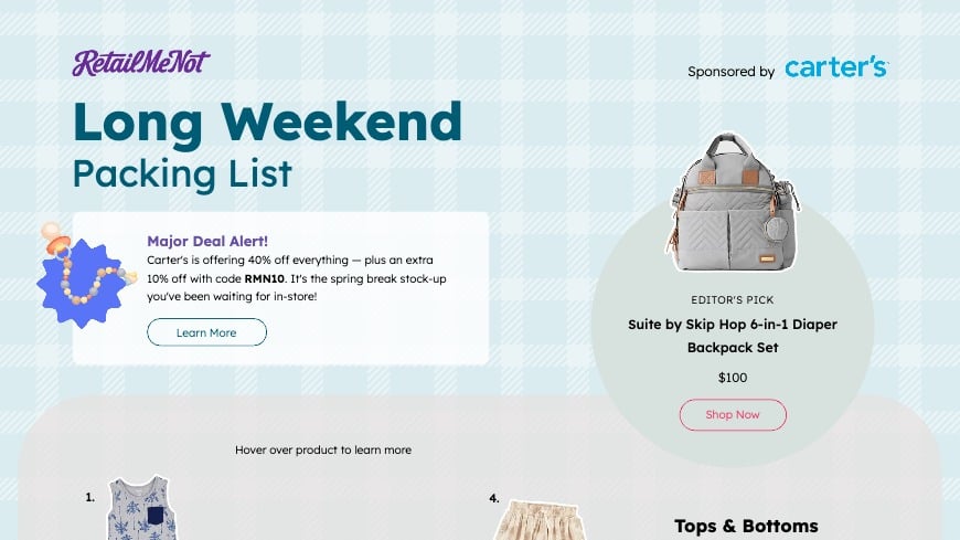 Carters Long Weekend Packing list
