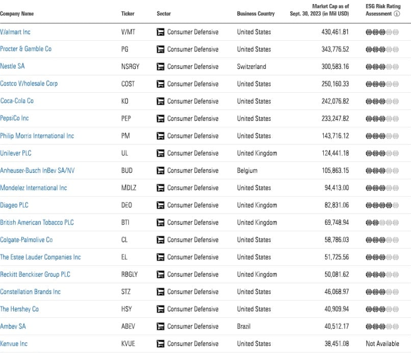 Table 1: Consumer Defensive 2023