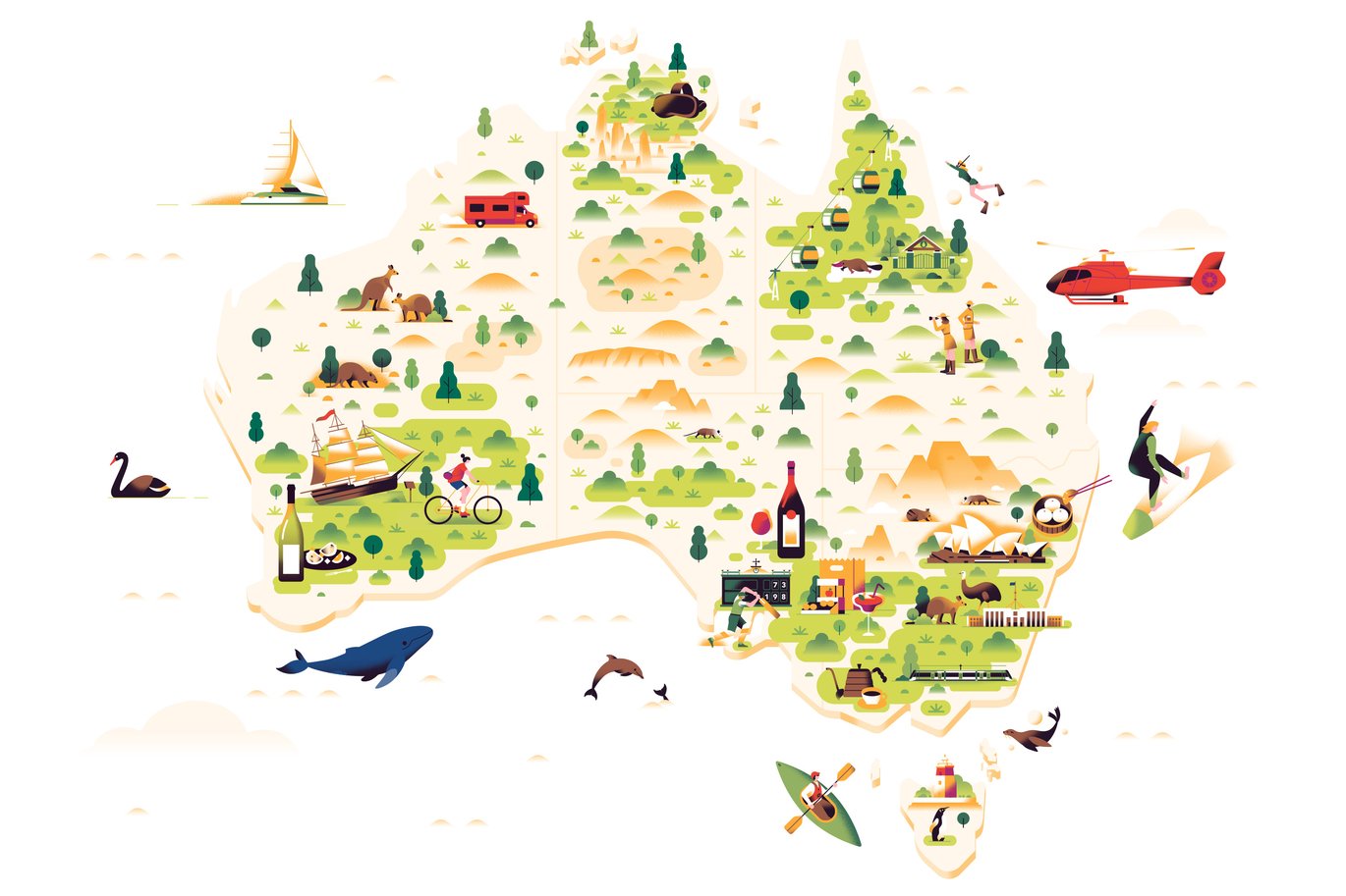 Map Of Australia Landmarks And Cities Australia City Map Stock Vector