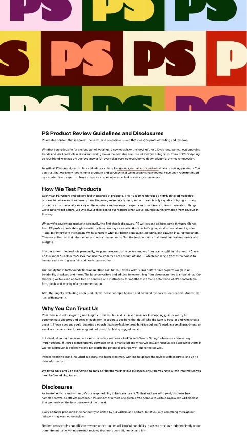 PS Product Review Guidelines and Disclosures