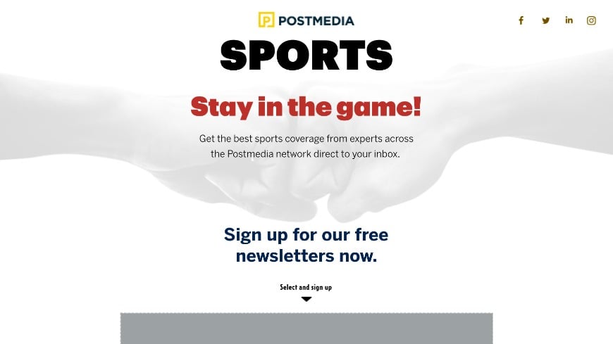 PM Sports Newsletter Signup Page Postmedia Sports - Stay in the Game!