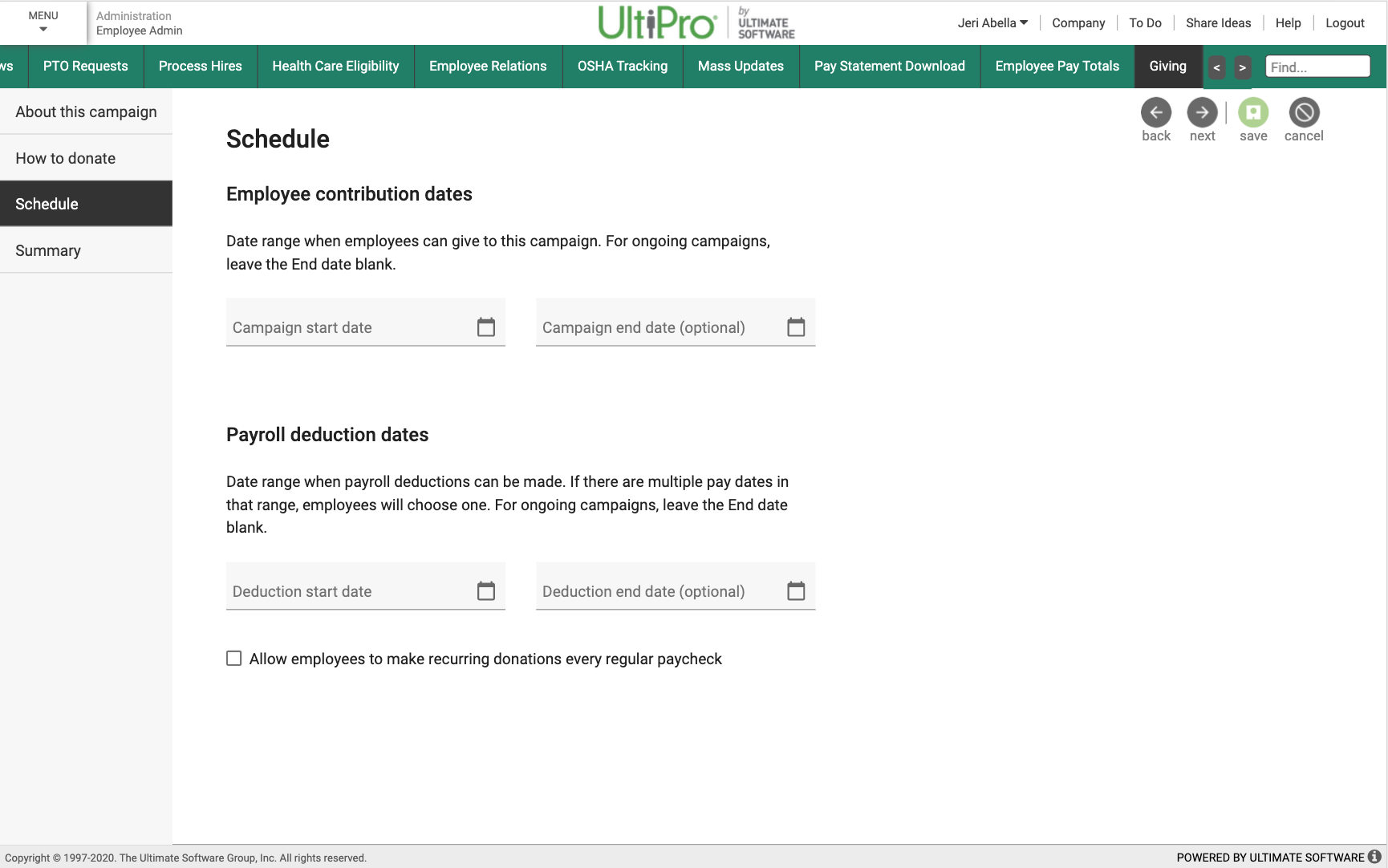 UltiPro Giving (Mobile Screens) Clickable Demo