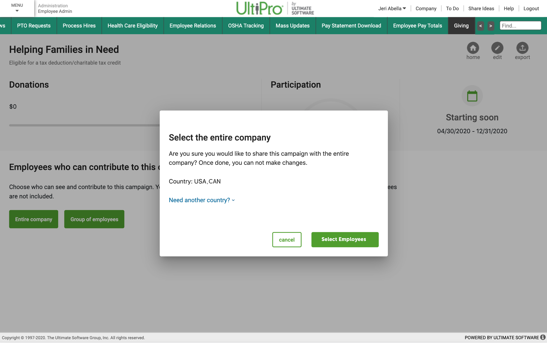 UltiPro Giving (Mobile Screens) Clickable Demo