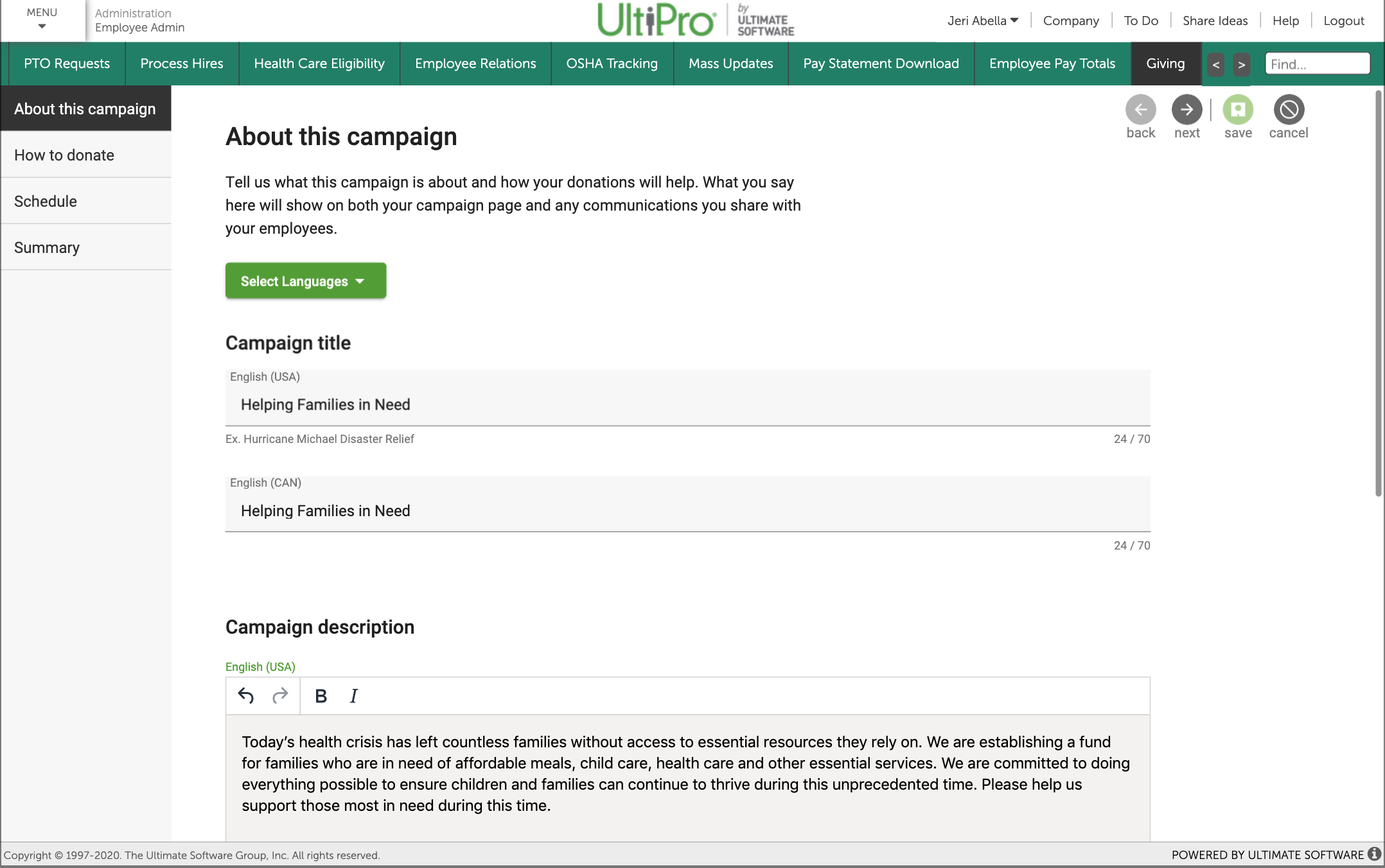 UltiPro Giving (Mobile Screens) Clickable Demo